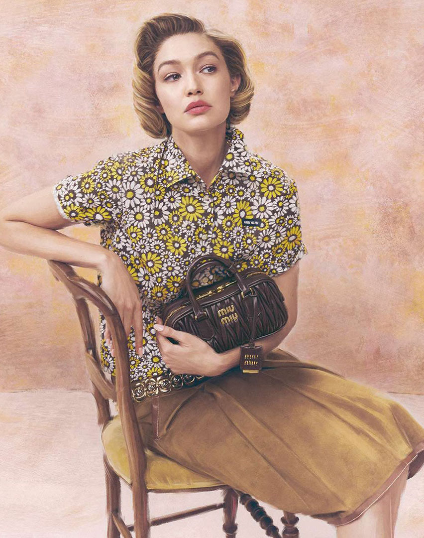 Gigi Hadid Becomes A Painting In New Miu Miu Ad Campaign