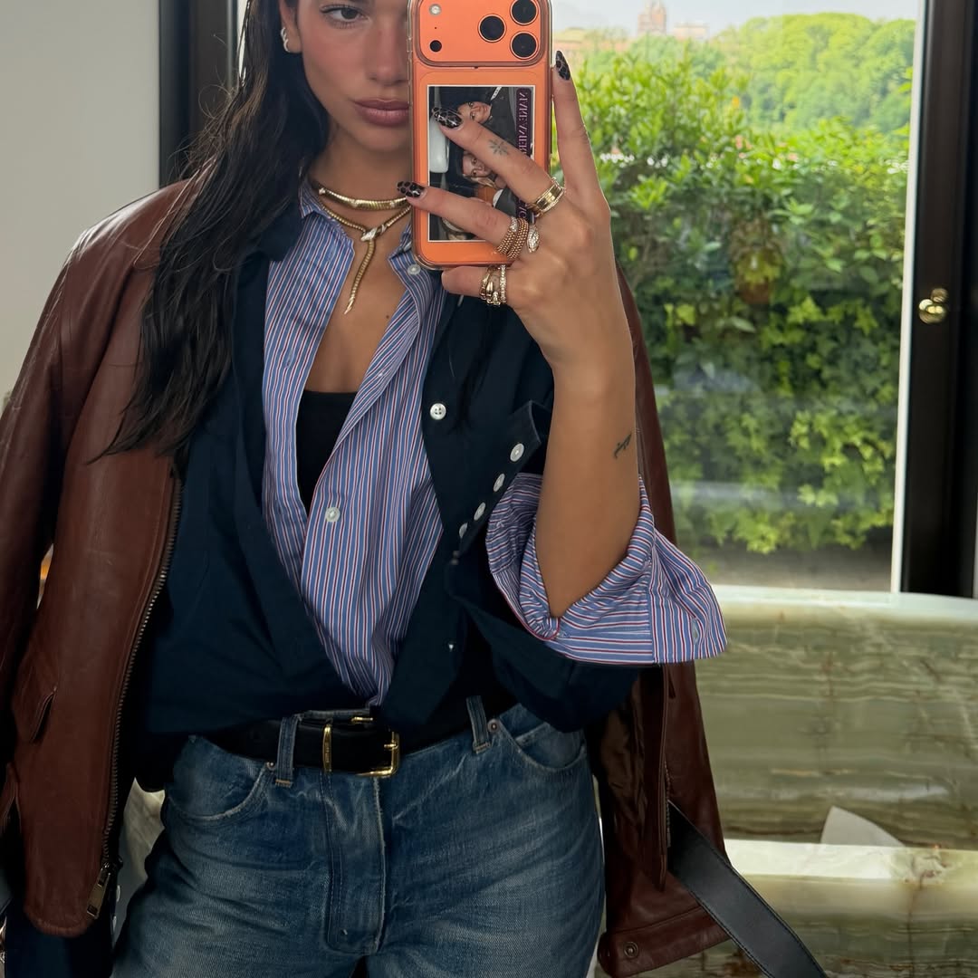 Steal Dua Lipa’s Cool Double Shirt Moment